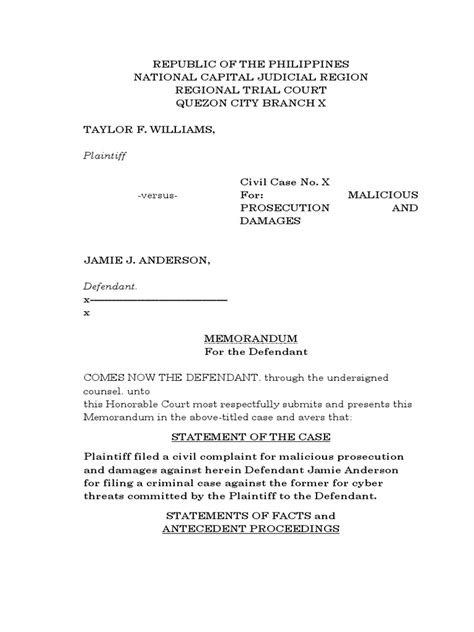 Memo Pdf Prosecutor Malicious Prosecution