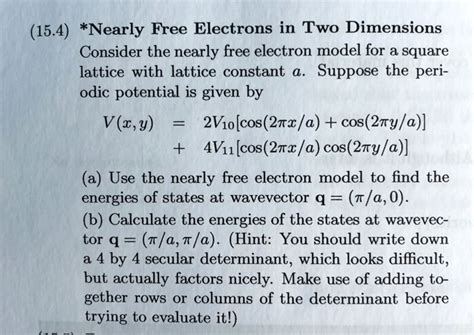 154 Nearly Free Electrons In Two Dimensions Consider The Nearly Free Electron Model For A Square