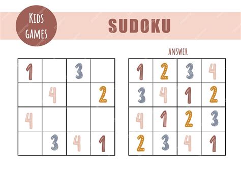 어린이를 위한 스도쿠 어린이 활동 시트 Boho 숫자가 있는 퍼즐 게임 프리미엄 벡터