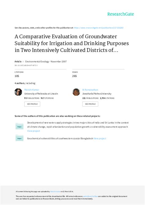 Pdf A Comparative Evaluation Of Groundwater Suitability For Irrigation And Drinking Purposes