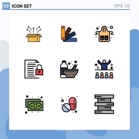 Filledline Flat Color Pack Of 9 Universal Symbols Of Padlock Document Swatch Data Kitchen