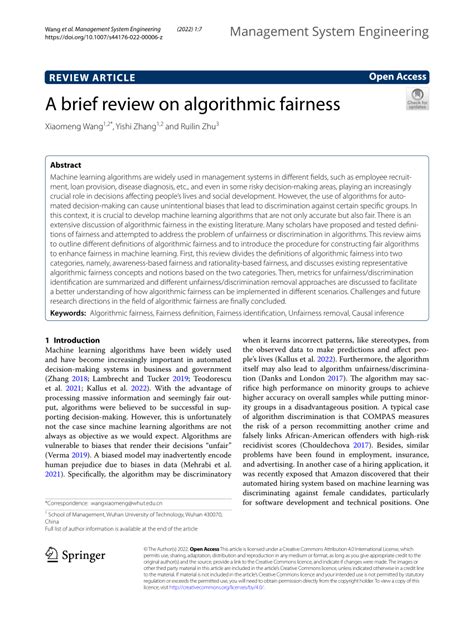 Pdf A Brief Review On Algorithmic Fairness