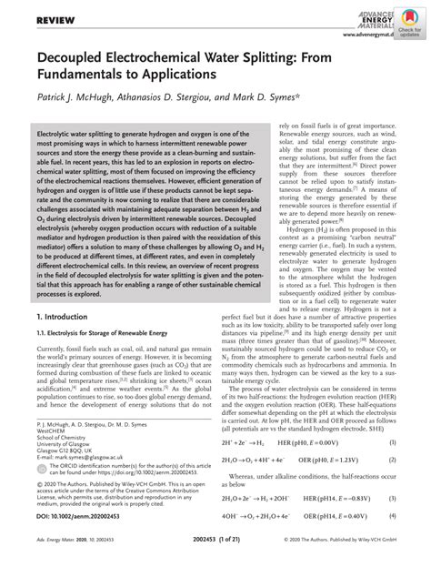 Pdf Decoupled Electrochemical Water Splitting From Fundamentals To