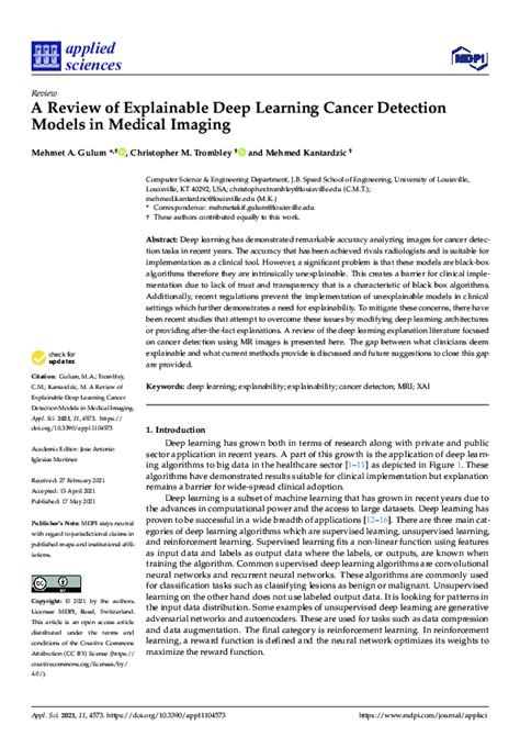 Pdf A Review Of Explainable Deep Learning Cancer Detection Models In Medical Imaging