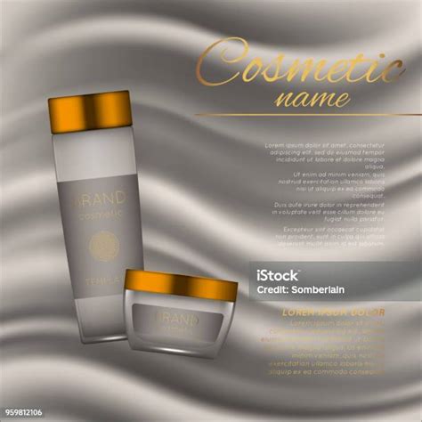 벡터는 부드러운 실크 배경에 3d 화장품 그림 아름다움 현실적인 화장품 제품 디자인 서식 파일입니다 3차원 형태에 대한 스톡