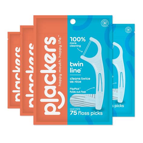 Plackers Twin Line Dental Floss Picks 75 Count Pack Of 4
