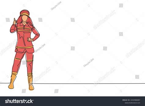 Continuous One Line Drawing Female Firefighters Stock Vector Royalty