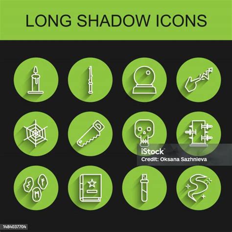 세트 라인 마법 룬 고대 마법 책 촛대에 불타는 촛불 사랑의 묘약이 든 병 안개 또는 연기 손톱 트릭 트렁크 및 해골 아이콘