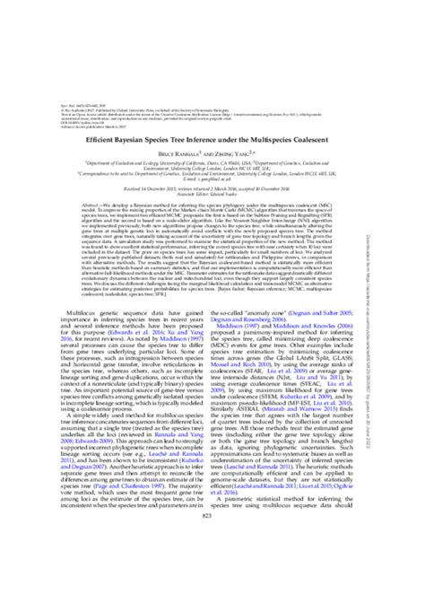 Pdf Efficient Bayesian Species Tree Inference Under The Multispecies Coalescent