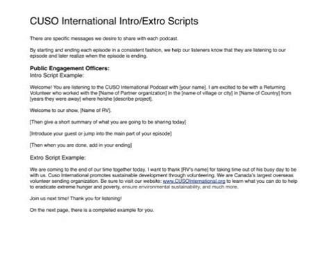 Intro Extro Script Pe Officers Cuso International