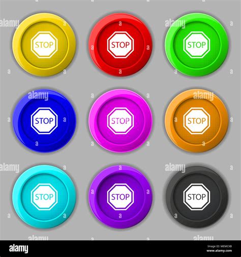 Stop Icon Sign Symbol On Nine Round Colourful Buttons Vector Illustration Stock Vector Image
