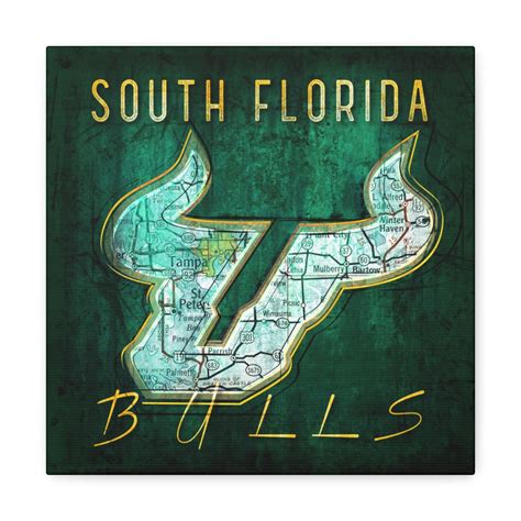 South Florida Bulls Vintage Canvas Map Retro League Art