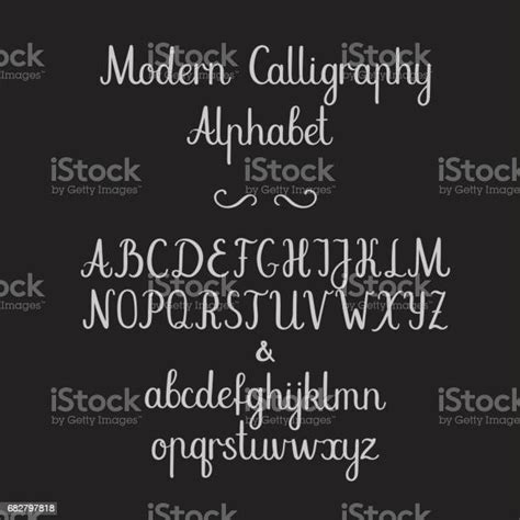 붓글씨 알파벳입니다 필기 브러쉬 폰트입니다 대문자 소문자 앰퍼샌드입니다 서 예 웨딩 앰퍼샌드에 대한 스톡 벡터 아트 및 기타