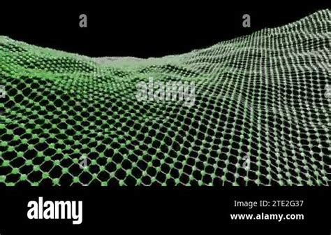 Mesh Wavy Surface Moves On Black Background Design Virtual Surface Grid In Cyberspace Mesh