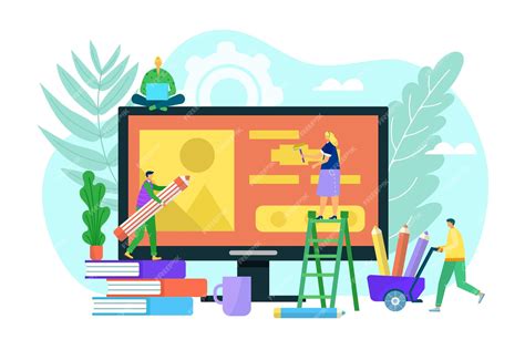 Premium Vector People Make Interface In Monitor Ui And Ux Concept