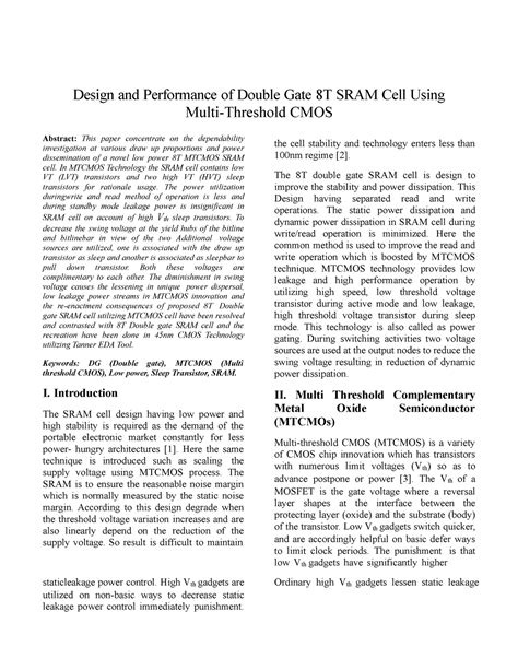 Design And Performance Of Double Gate 8t Sram Cell Using Multi