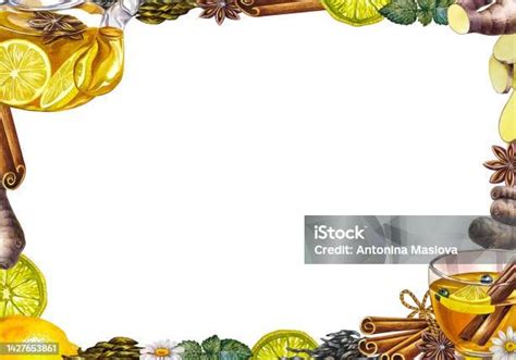 티 프레임 레몬 계피 생강과 꿀을 곁들인 향기로운 항 바이러스 차 유리 주전자와 비타민 컵 0명에 대한 스톡 벡터 아트 및 기타 이미지 Istock