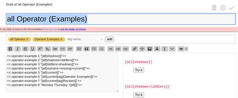 Tw5 Tiddlywiki Documentation Request Improve Access To Examples