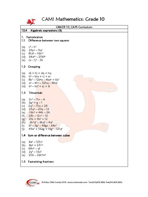 Grade 10 Factorization Pdf Algebra Teaching Mathematics