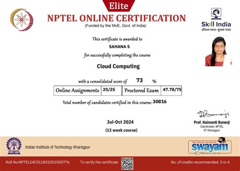Nptel Cloudcomputing Iitkharagpur Skillindia Learningneverstops Sahana S