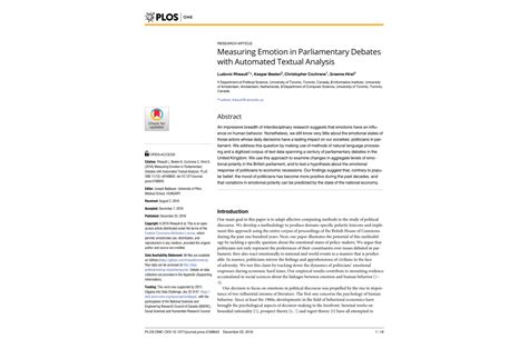 Measuring Emotion In Parliamentary Debates With Automated Textual Analysis 2016 Mysociety