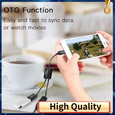 Type C OTG USB 3 1 Male To Dual 2 0 Female OTG Charge 2 Port HUB Cable Y Splitter Shopee