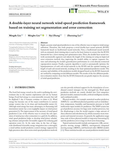 Pdf A Double‐layer Neural Network Wind Speed Prediction Framework Based On Training Set
