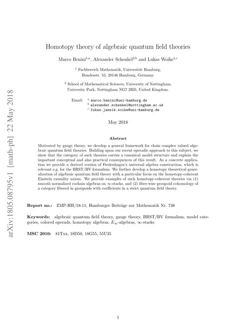 Pdf Homotopy Theory Of Algebraic Quantum Field Theories