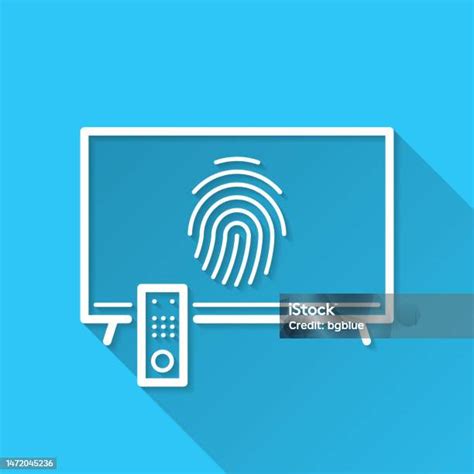 지문이 있는 Tv 파란색 배경에 아이콘 긴 그림자가 있는 평면 디자인 3차원 형태에 대한 스톡 벡터 아트 및 기타 이미지 3차원 형태 Tv 보기 개념 Istock