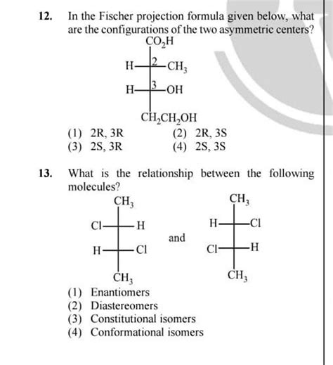 In The Fischer Projection Formula Given Below What Are The Configuration