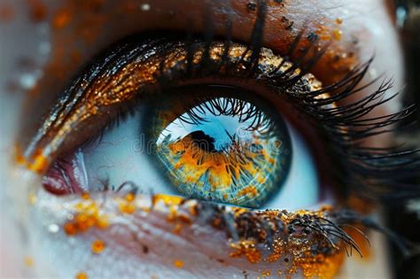 Female Eye Close Up Macro Blue Color Fiery Cornea Of The Pupil
