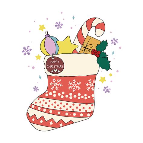 유토이미지 다양한 크리스마스 장식품이 들어간 귀엽고 빨간 털양말