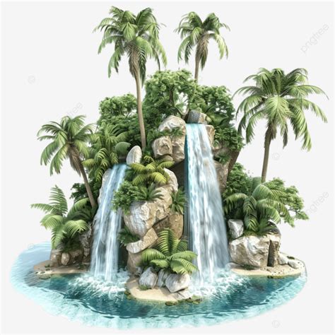 야자수와 폭포가 있는 아름다운 열대 섬 열대 섬 야자수 폭포 Png 일러스트 및 이미지 에 대한 무료 다운로드 Pngtree
