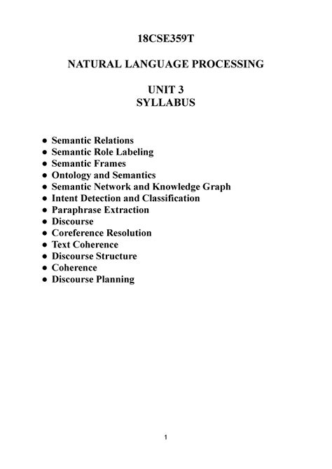 1 18cse359t Nlp Notes Unit 3 18cse359t Natural Language Processing Unit 3 Syllabus Semantic
