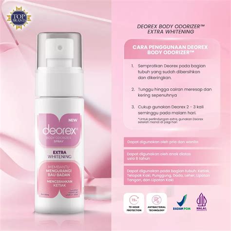 Deorex Body Odorizer Spray Extra Whitening 60ml Bau Badan Deodorant