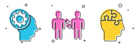 내부에 기어 프로젝트 팀 베이스와 인간의 머리 퍼즐 전략 아이콘으로 인간의 머리를 설정합니다 벡터 0명에 대한 스톡 벡터 아트