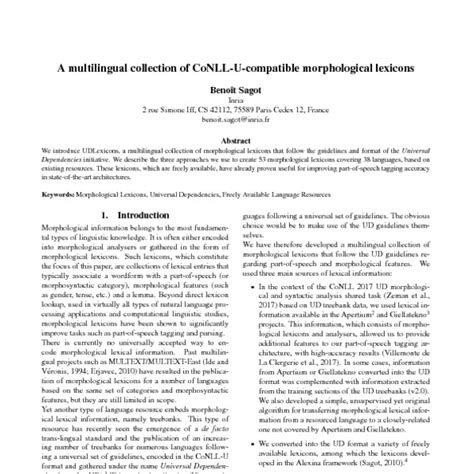 A Multilingual Collection Of Conll U Compatible Morphological Lexicons Acl Anthology