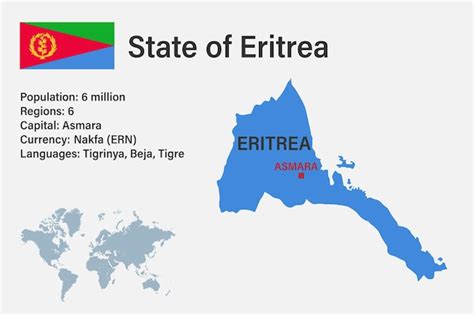 Premium Vector Highly Detailed Eritrea Map With Flag Capital And Small Map Of The World