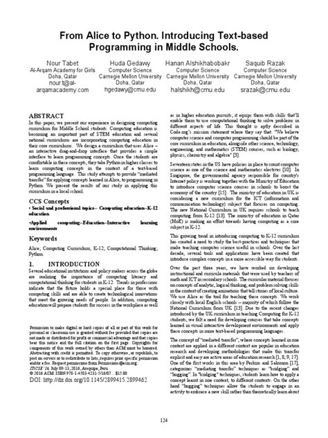 From Alice To Python Introducing Text Based Programming In Middle Schools Pdf Control Flow