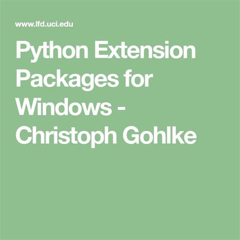 Python Extension Packages For Windows Christoph Gohlke Python