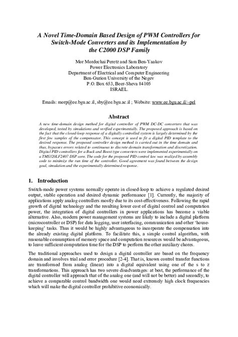 A Novel Time Domain Based Design Of Pwm Controllers For Switch Mode