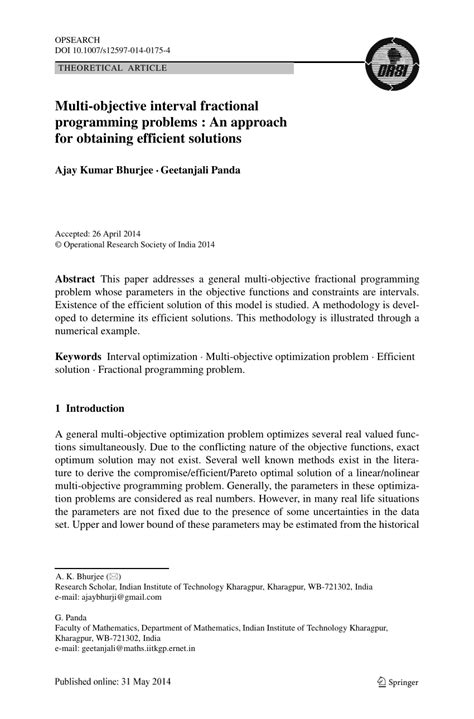 Pdf Multi Objective Interval Fractional Programming Problems An Approach For Obtaining
