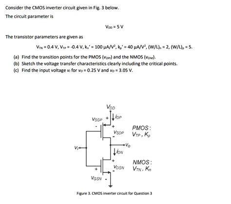 Solved Consider The Cmos Inverter Circuit Given In Fig 3 Below The Circuit Parameters Are