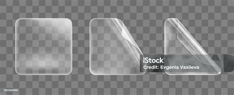 말린 모서리가 있는 투명한 접착 사각형 스티커세트 빈 접착제 용지 또는 말린 효과가있는 플라스틱 스티커 라벨 템플릿 레이블 태그가 닫힙습니다 3d 사실적 벡터 아이콘