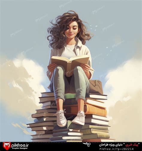 تصویر کارتونی دختر جوان در حال کتاب خواندن ایران پیک پیکفری