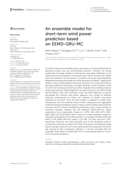 Pdf An Ensemble Model For Short Term Wind Power Prediction Based On Eemd Gru Mc
