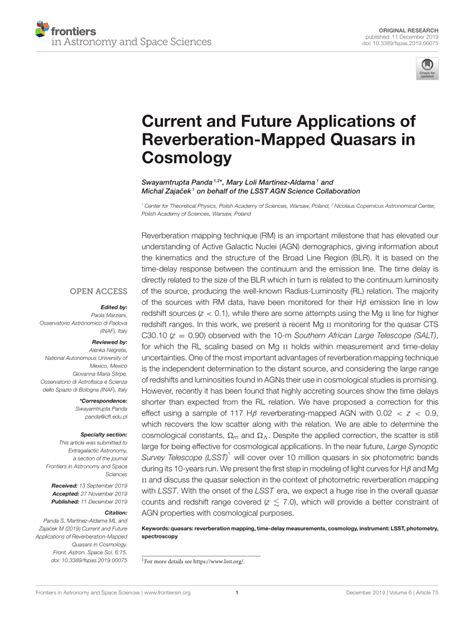 Pdf Current And Future Applications Of Reverberation Mapped Quasars