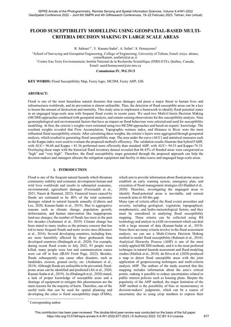 Pdf Flood Susceptibility Modelling Using Geospatial Based Multi
