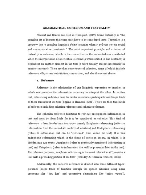 Grammatical Cohesion And Textuality Pdf Noun Interpretation