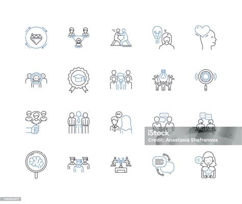 성공 전략 라인 아이콘 모음입니다 집중력 결단력 탄력성 규율 일관성 인내심 야망 벡터 및 선형 그림 비전 이니셔티브 인내 개요 표지판 세트 겸손에 대한 스톡 벡터 아트 및